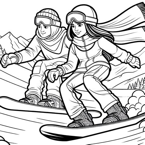 Twee Snowboarders Houden Een Race Kleurplaat Gratis