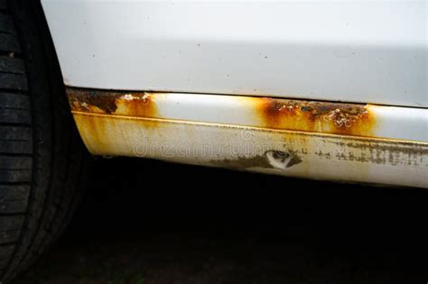 Rust Spots On The Side Of A White Vehicle Outdoors Stock Photo Image Of Outdoors Summer
