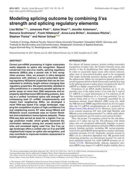 Pdf Modeling Splicing Outcome By Combining 5′ss Strength And Splicing Regulatory Elements