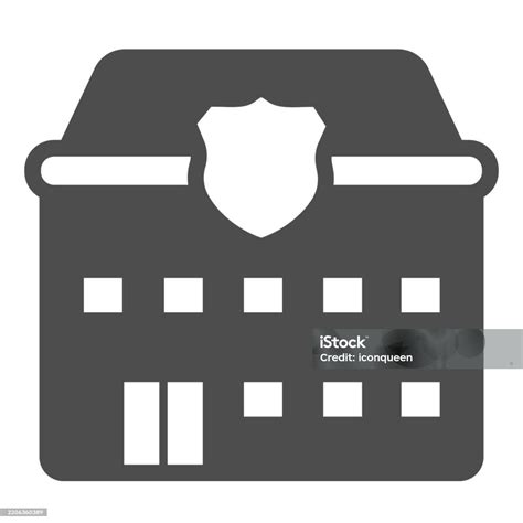 경찰서 건물 솔리드 아이콘 법 집행 개념 벡터 그래픽입니다 경찰관 사무실 집 표지판 흰색 배경 모바일 또는 웹 디자인을위한 글리프 스타일 아이콘 감시에 대한 스톡 벡터 아트