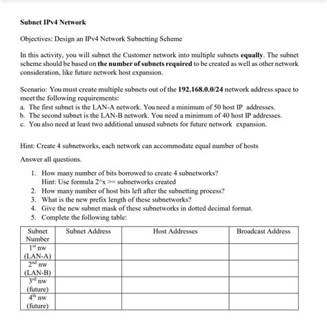 Solved Subnet Ipv4 Network Objectives Design An Ipv4