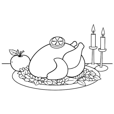 추수감사절 저녁식사 칠면조 그림 터 일러스트레이션 컬러링 페이지 프리미엄 Ai 생성 벡터