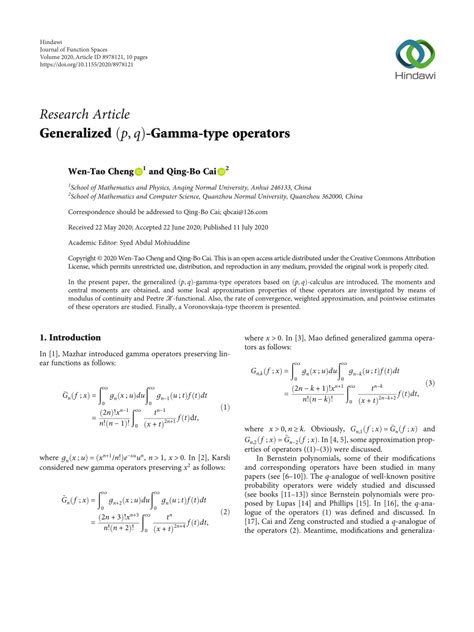 Pdf Generalized P Q Gamma Type Operators