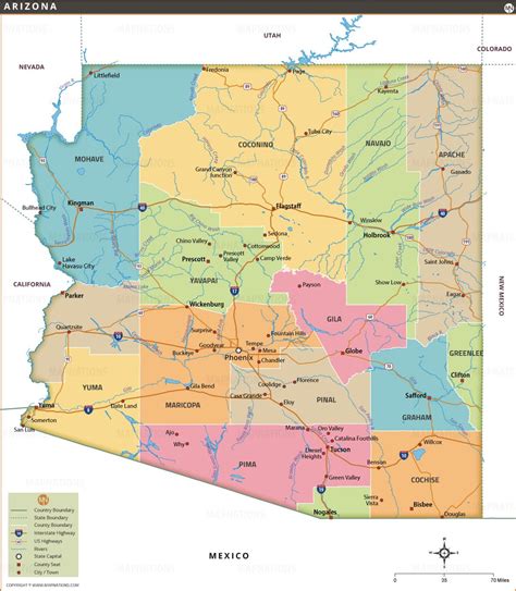 Arizona Map With Counties Cities And Highways Mapnations