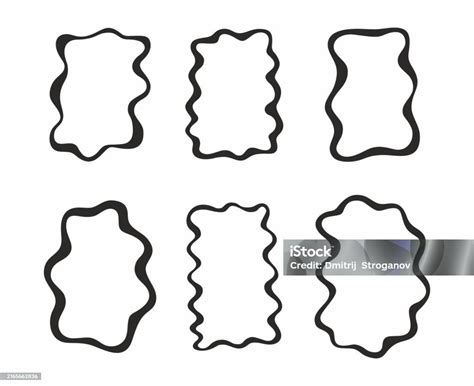 물결 모양의 가장자리가 있는 사각형 프레임 집합입니다 흔들리는 테두리가 있는 직사각형 모양입니다 그림 또는 사진 프레임 빈