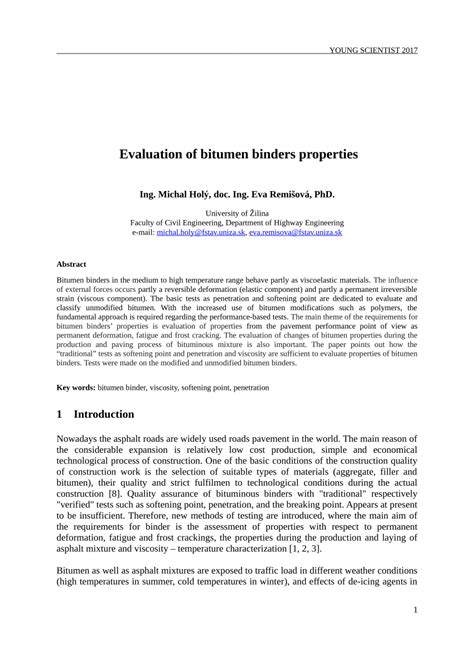 Pdf Evaluation Of Bitumen Binders Properties
