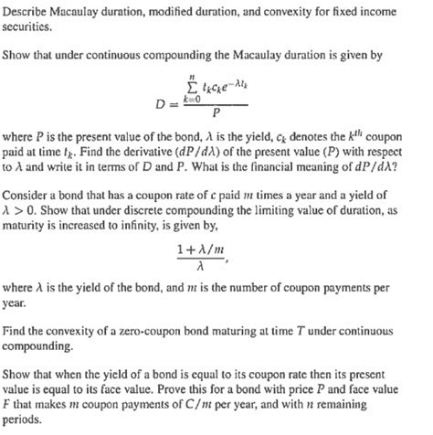 Describe Macaulay Duration Modified Duration And