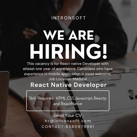 Reactnative Jobopening Hiring Madurai Developerjobs Joinourteam