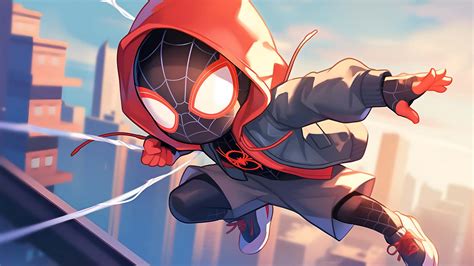 Chibi Miles Morales Action Leap Web Swing Desktop Wallpaper 4k