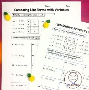 Combining Like Terms And Distributive Property Worksheet By Mr Slope Guy