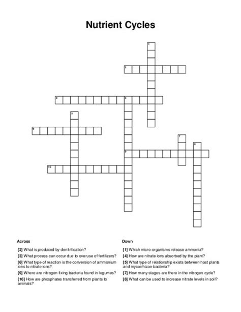 Nutrient Cycles Crossword Puzzle