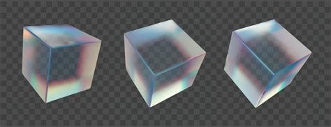 3d Glass Cube Prism Shape Abstract Dispersion Holographic And Reflection Effect On Glossy Mat