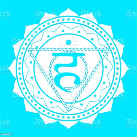 선화 비슈다의 다섯 번째 차크라 힌두교 산스크리트어와 목 차크라 블루는 명상 요가의 평평한 상징이다 벡터 난디에 대한 스톡 벡터 아트 및 기타 이미지 Istock