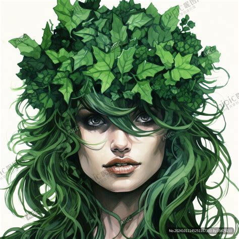 Ai创作图手绘植物女人时尚插画 可爱小绿叶女精灵 藤叶子女孩手绘插画 小绿叶女精灵 手绘绿色小女孩 植物美女手绘装饰画 墨绿色女孩插画 绿色组头 绿色的头发 绿色树叶精灵 女人蝴蝶树叶绿瘦