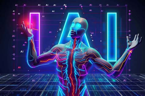 Digital Ai Brain Interface On A Neon Lit Circuit Board Representing