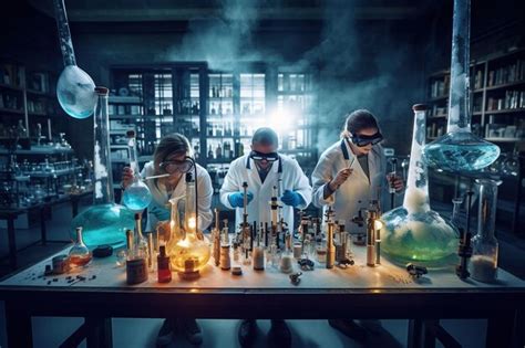 A Team Of Biochemical Research Scientists Works With A Microscope For