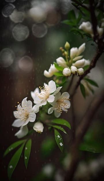 Premium AI Image A Tree With Flowers And Leaves With Rain Drops On It