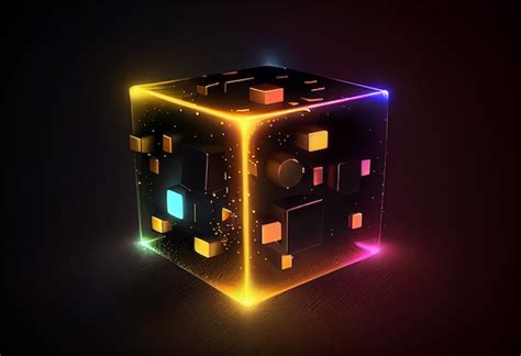 Premium Photo Glowing Cube With Squares And Lights On A Dark Background Generative Ai