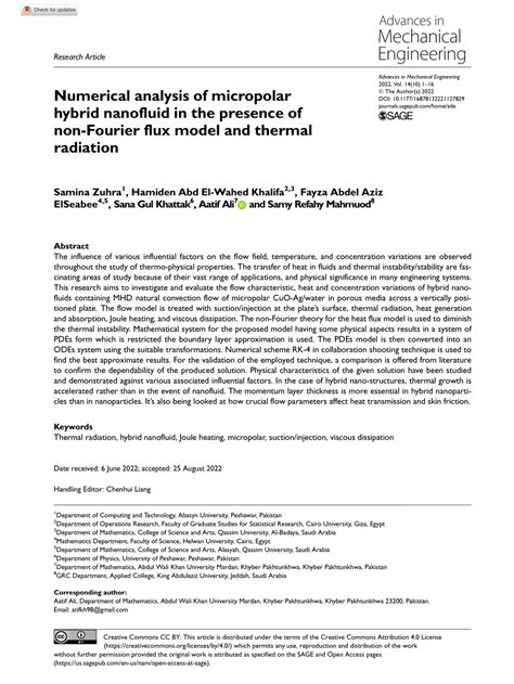 Pdf Numerical Analysis Of Micropolar Hybrid Nanofluid In The Presence Of Non Fourier Flux