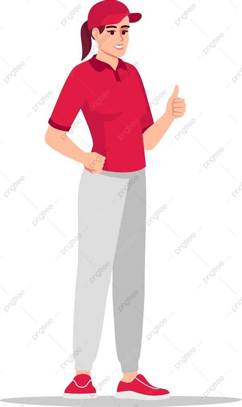 빨간 셔츠 반 평면 Rgb 컬러 벡터 일러스트 레이 션의 여성 택배 처럼 직업 에 Png 일러스트 및 벡터 에 대한 무료