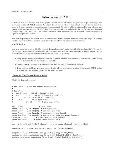 Algebraic Modeling Programming Language Principles Of Optimization