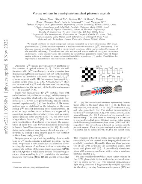 Pdf Vortex Solitons In Quasi Phase Matched Photonic Crystals