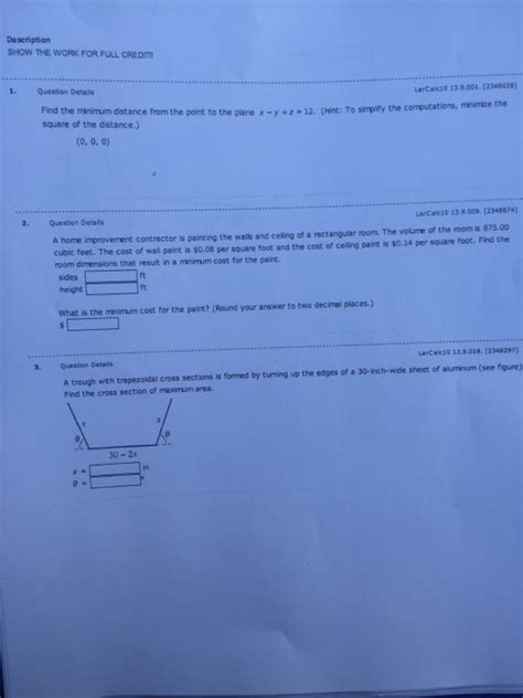 Solved Find The Minimum Distance From The Point To The Plane