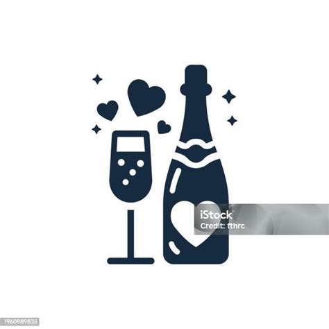 샴페인 잔과 병 기호입니다 발렌타인 데이와 음료 벡터 일러스트 레이 션 검은색에 대한 스톡 벡터 아트 및 기타 이미지 검은색