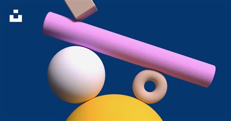 파란색 배경에 노란색 공과 분홍색 물체 사진 Unsplash의 무료 3d 이미지