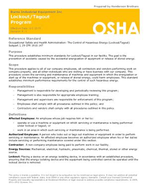 Fillable Online Lockout Tagout Fact Sheet Fax Email Print PdfFiller