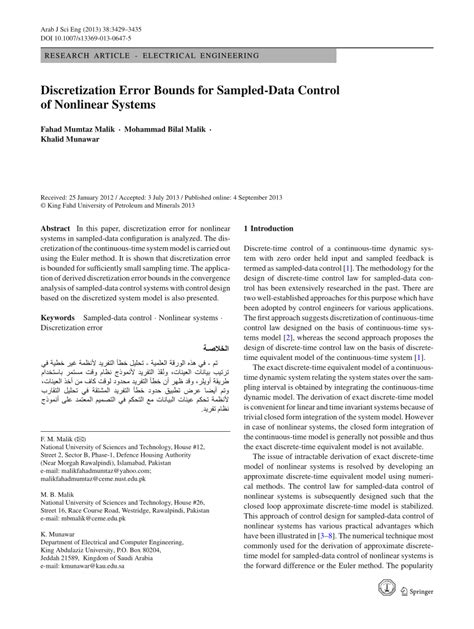 Pdf Discretization Error Bounds For Sampled Data Control Of Nonlinear Systems