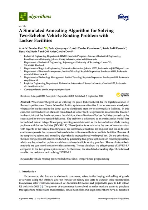 Pdf A Simulated Annealing Algorithm For Solving Two Echelon Vehicle Routing Problem With
