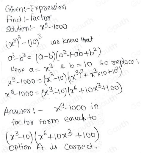 Solved Select The Correct Answer What Is The Factored Form Of This Expression X 9 1 000 A X