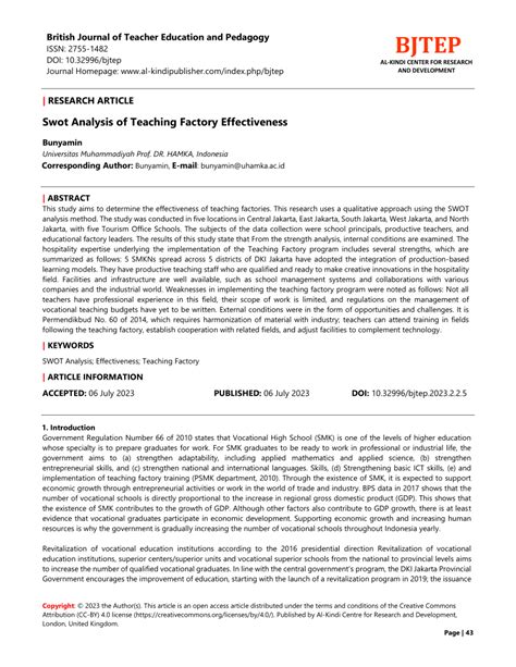 Pdf Swot Analysis Of Teaching Factory Effectiveness