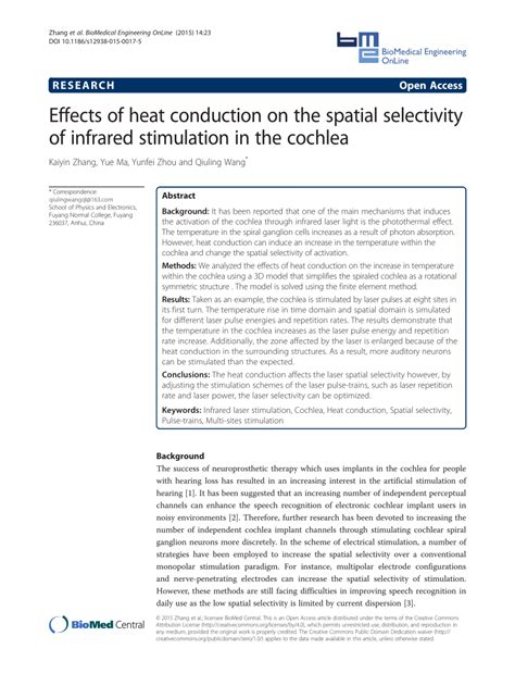 Pdf Effects Of Heat Conduction On The Spatial Selectivity Of Infrared Stimulation In The Cochlea