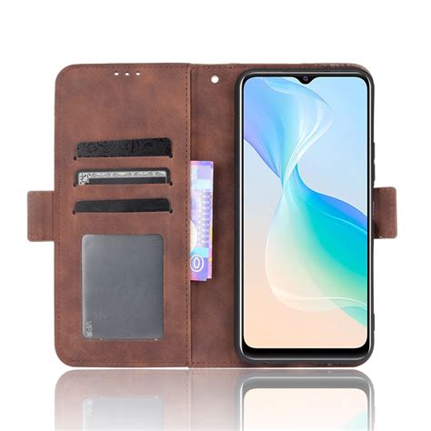 For Vivo Y33T Y33s Y21 Y21s Skin Feel Calf Texture Card Slots Leather Phone Case Brown