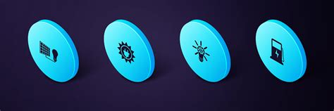 등각 투영 전기 자동차 충전소 기어가있는 전구 태양 에너지 패널 및 조명 아이콘을 설정합니다 벡터 3차원 형태에 대한 스톡 벡터