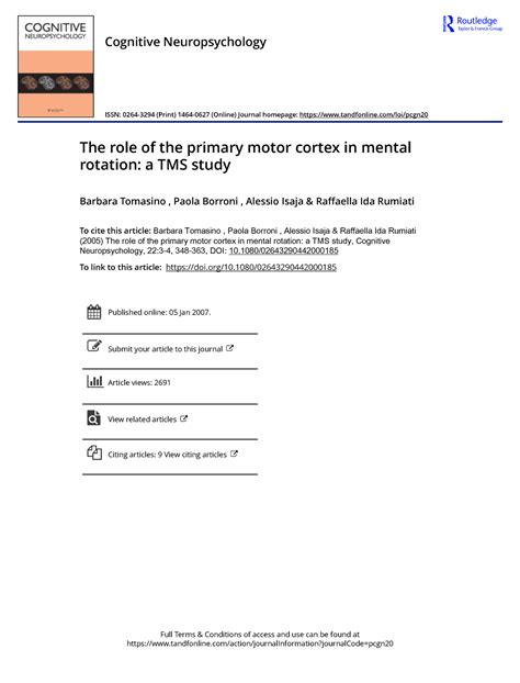 The Role Of The Primary Motor Cortex In Mental Rotation A TMS Study 1080 Published Online 05