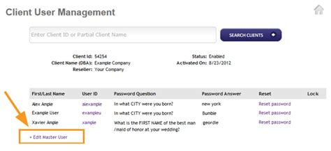 Editing A Client Master User