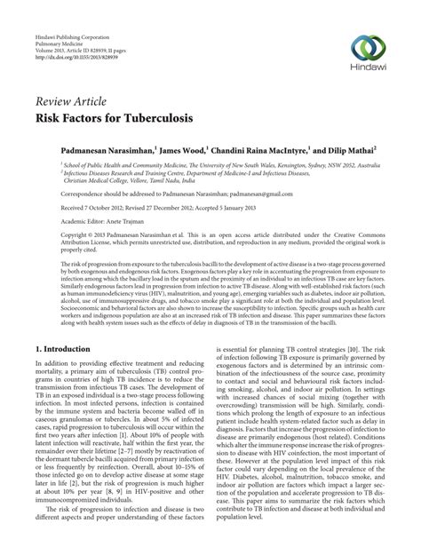 Pdf Risk Factors For Tuberculosis