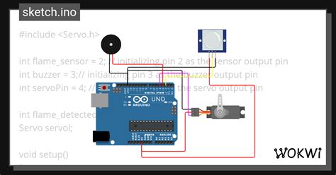 Fire Detector Out Buzzer And Servo Wokwi Esp32 Stm32 Arduino Simulator