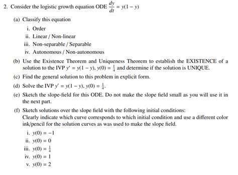 Solved 2 Consider The Logistic Growth Equation Ode Y 1