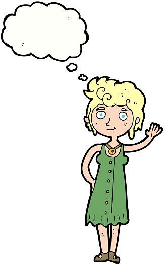 말풍선이 있고 손 흔드는 히피 여자 만화 캐릭터 기포에 대한 스톡 벡터 아트 및 기타 이미지 기포 낙서 드로잉 단순함