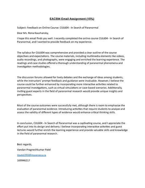 EAC594 Email Assignment Rona Kaushansky I Hope This Email Finds You Well I Recently