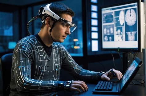 Premium Photo Futuristic Neural Interface Experiment