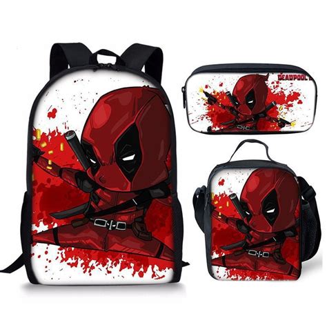 Deadpool Anime Backpack Set 3 Pieces With Lunch Bag And Pencil Case For