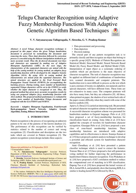 Pdf Telugu Character Recognition Using Adaptive Fuzzy Membership Functions With Adaptive