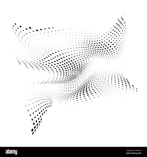 Abstract Halftone Background With Dynamic Waves Warp Dots Surface Twisted Line And Particles