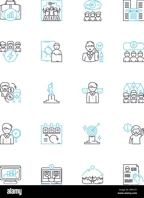 Desk Jobs Linear Icons Set Computer Keyboard Sitting Monitor