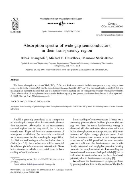 Absorption Spectra Of Wide Gap Semiconductors In Their